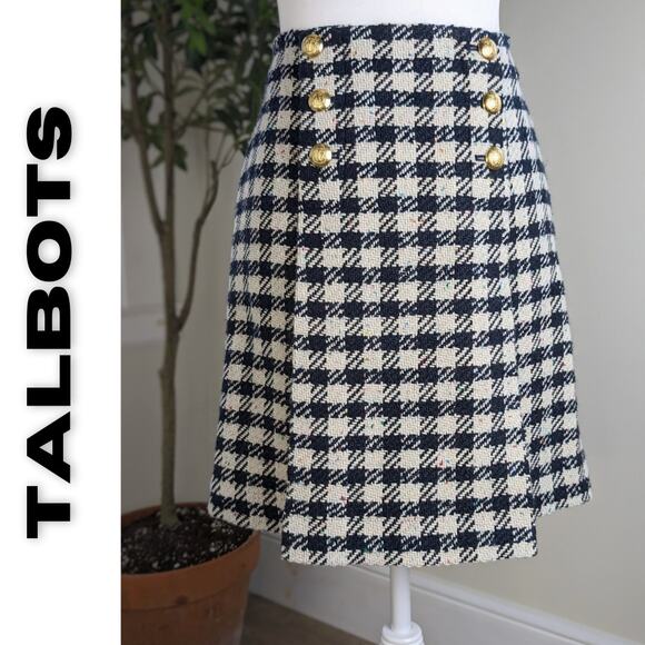 Talbots | Skirts | Talbots Skirt Aline Black Cream Checkered Plaid ...